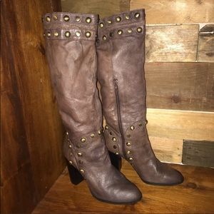 Bronx | Shoes | Bronx Cognac Brown Leather Knee High Studded Boots ...